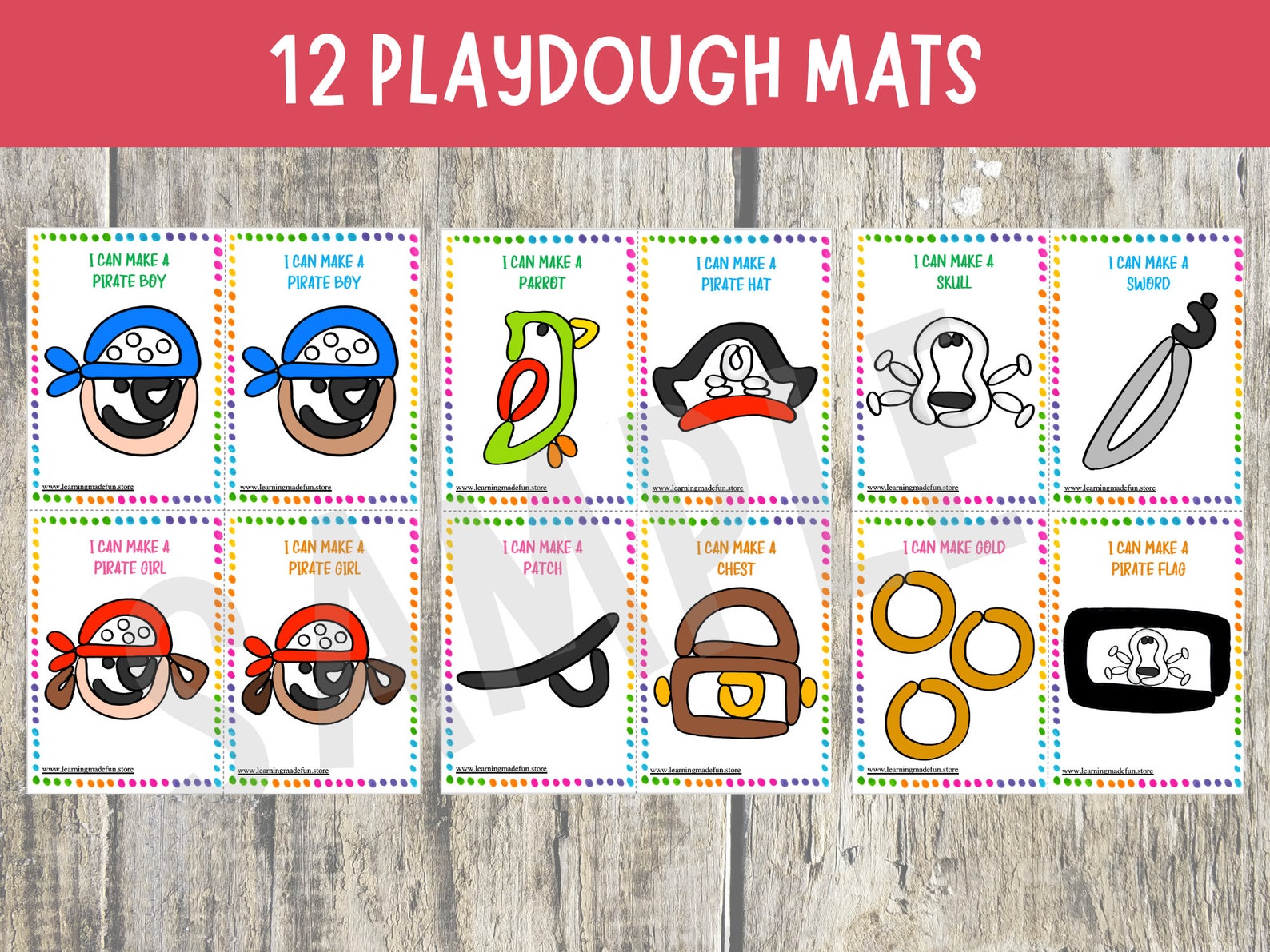 Pirates Play Dough Mats Fine Motor Skills Visual Cards Play - Etsy