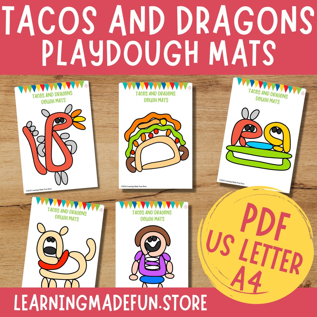 Taco and Dragons Play Doh Mats Visual Cards, Printable Play Dough ...