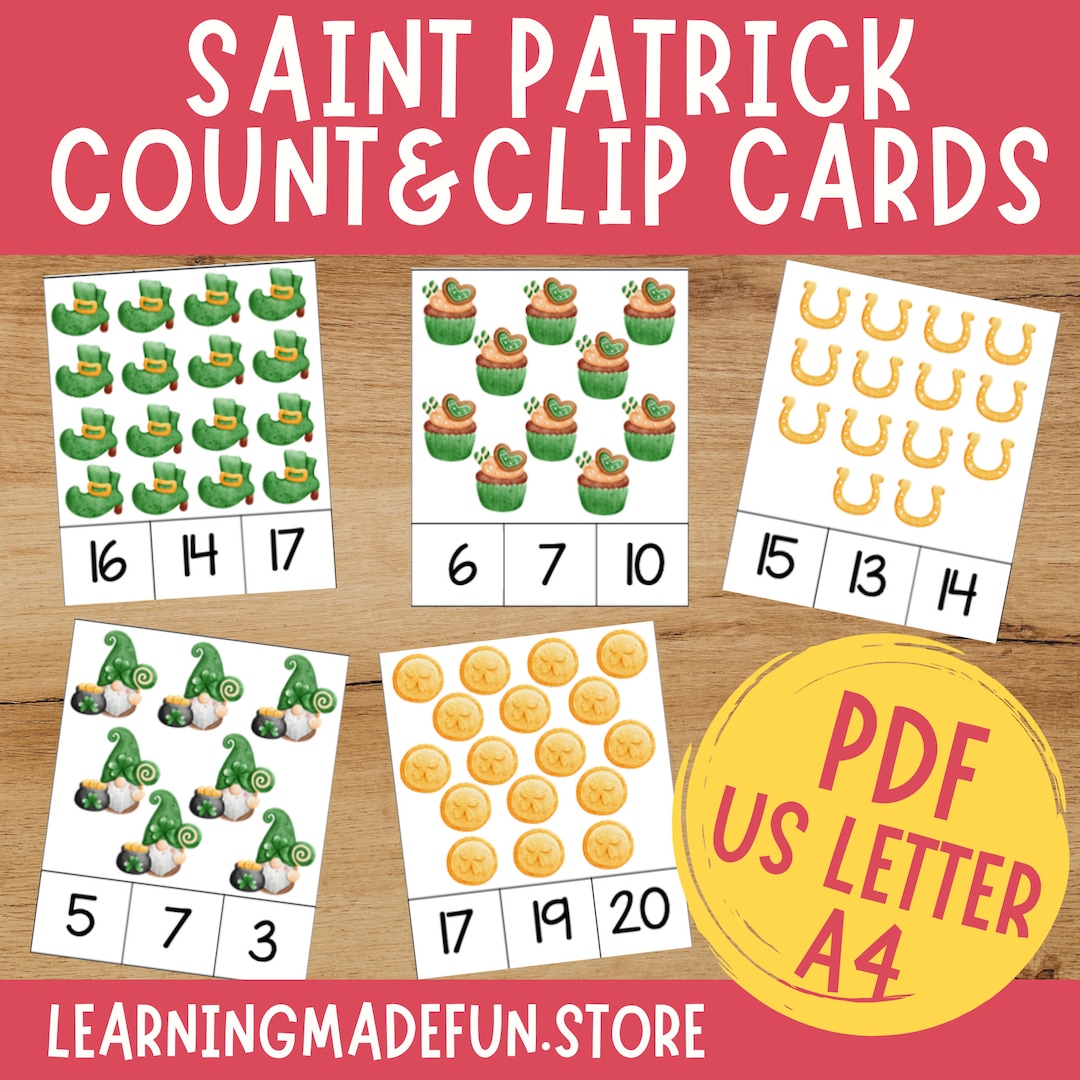 Saint Patrick Count Clip Cards, Numbers 1-20 Count Activity, Montessori ...