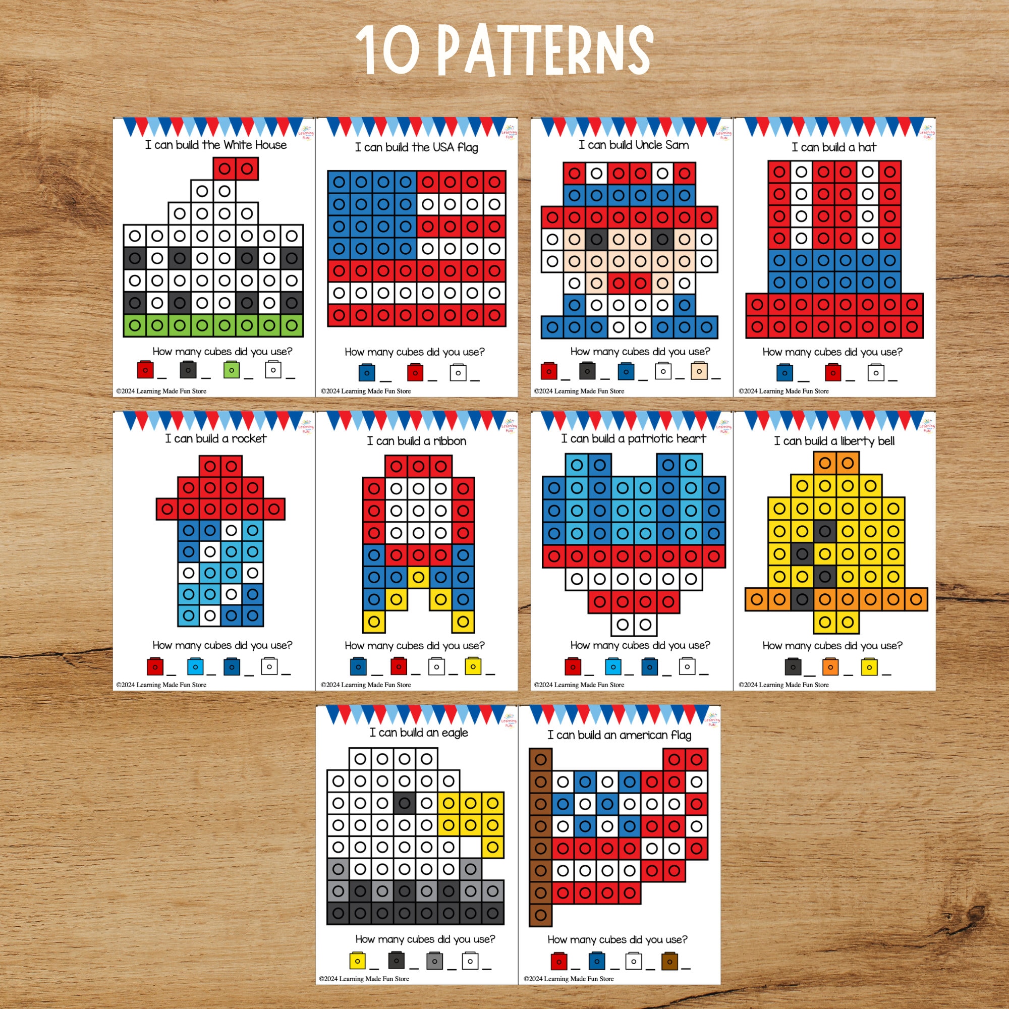 4th of July Snap Cubes Mats: Preschool Math (digital Download) - Etsy