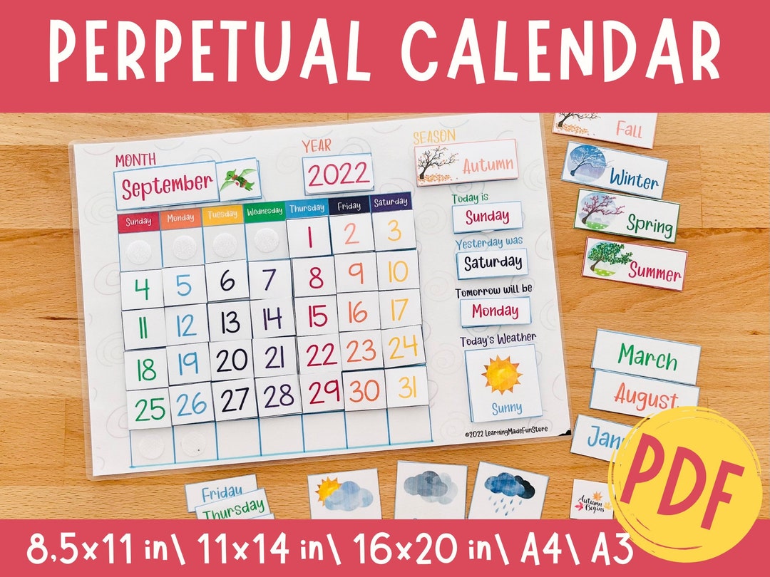 Perpetual Calendar Printable Classroom Calendar Circle Time Morning ...