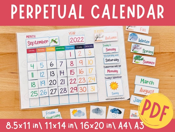 Perpetual Calendar Printable Classroom Calendar Circle Time - Etsy