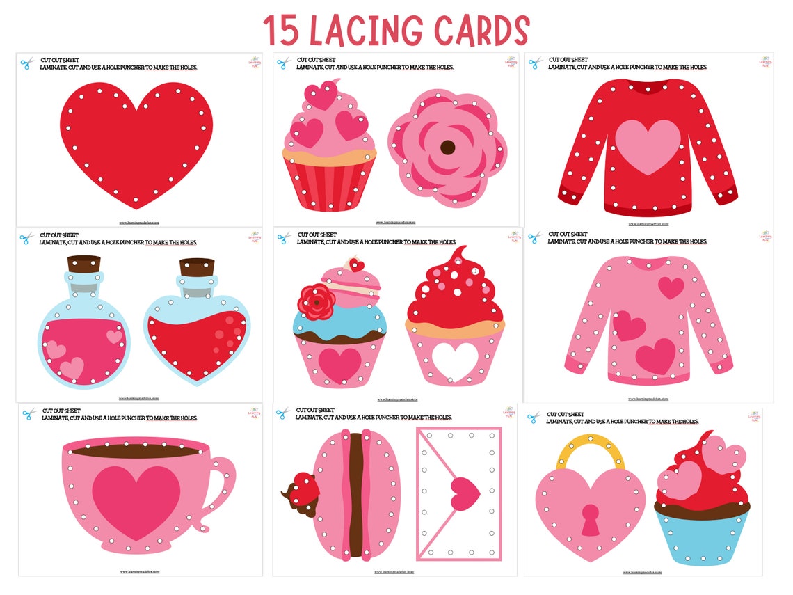 Valentine's Day Printable Lacing Cards Toddler Fine Motor - Etsy
