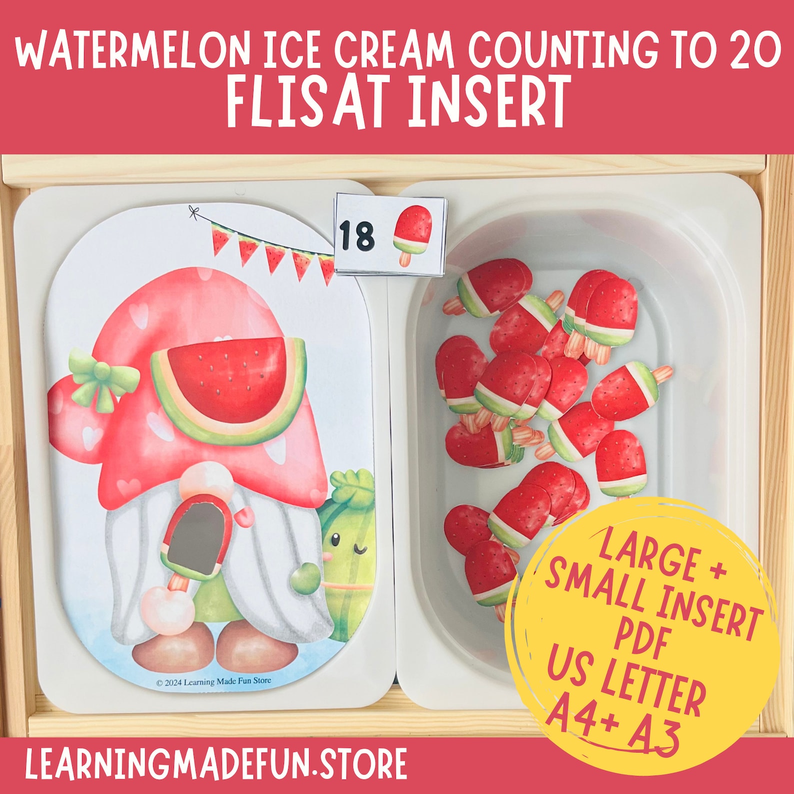 Watermelon Ice Cream Counting to 20, Printable Flisat Insert, Trofast ...