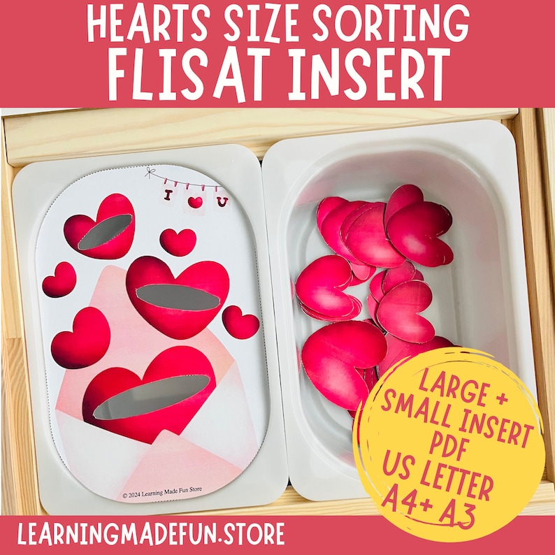Valentine's Day Hearts Size Sorting Flisat Insert (printable PDF) - Etsy