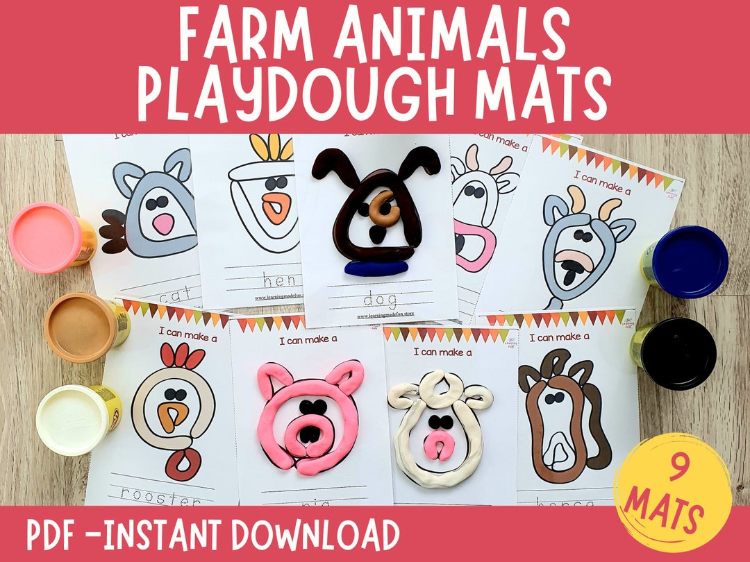 Farm Animals Play Doh Mats Visual Cards, Printable Play Dough Toddler ...