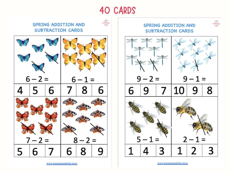 Spring Math Activities Montessori Flashcards Addition - Etsy
