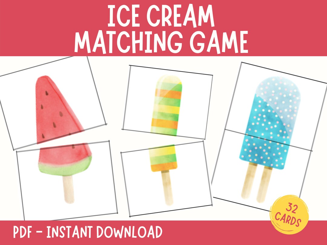 Ice Cream Matching Game for Kids, Ice Cream Matching Activity, Summer ...