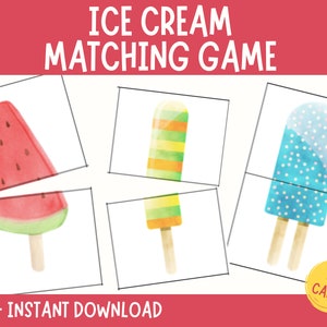 Ice Cream Matching Game for Kids, Ice Cream Matching Activity, Summer ...