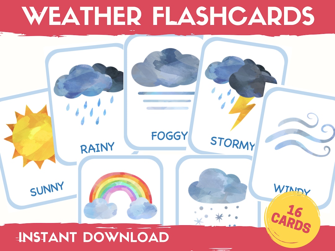 Weather Flashcards: Watercolor Learning Cards (INSTANT DOWNLOAD) - Etsy