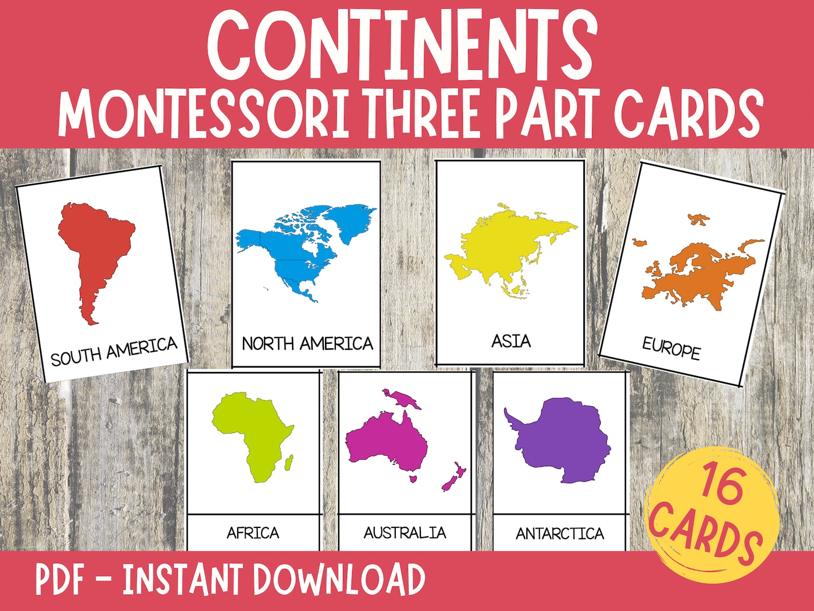 Continents Montessori Cards Continents Flash Cards Three - Etsy