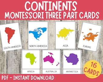 CONTINENTS Montessori Three-part Cards - Etsy Canada