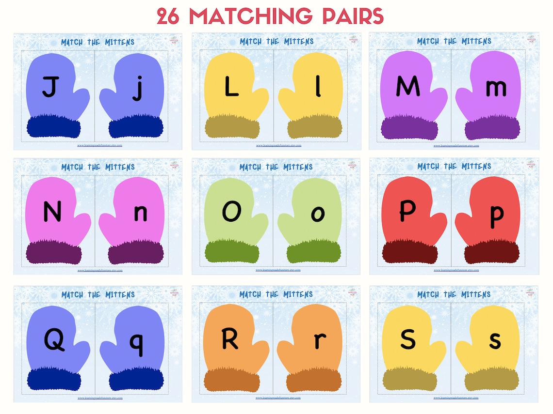 ABC Matching Game Winter Alphabet Mittens Matching Activity - Etsy
