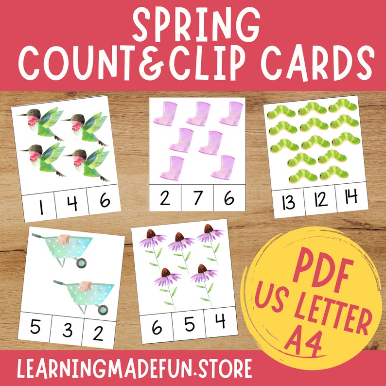 Spring Count Clip Cards: Numbers 1-20 Montessori Math (PDF) - Etsy