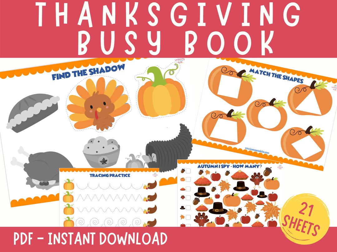 THANKSGIVING BINDER, Autumn Busy Book, Printable Busy Book, Preschool ...