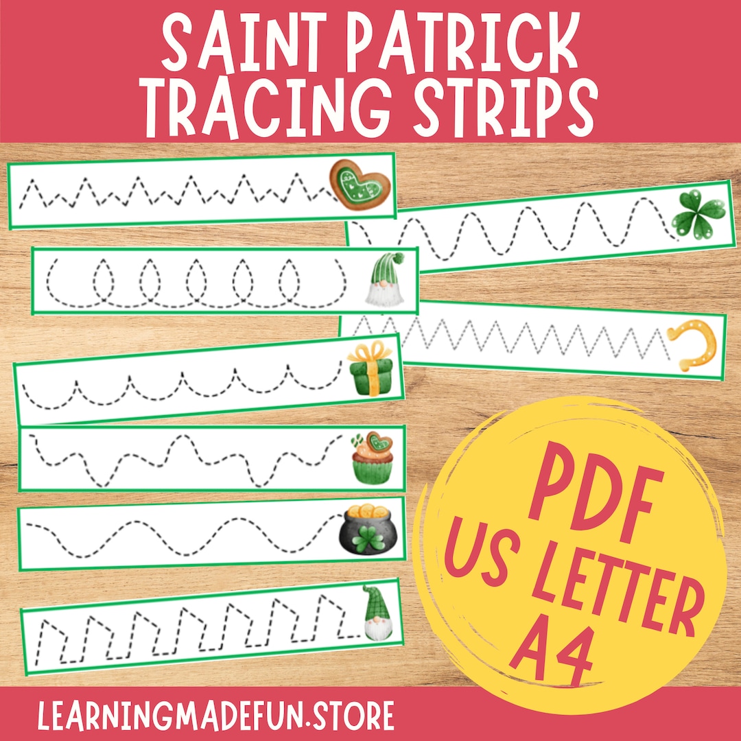 Saint Patrick Tracing Practice, Tracing Strips, Fine Motor Skills ...