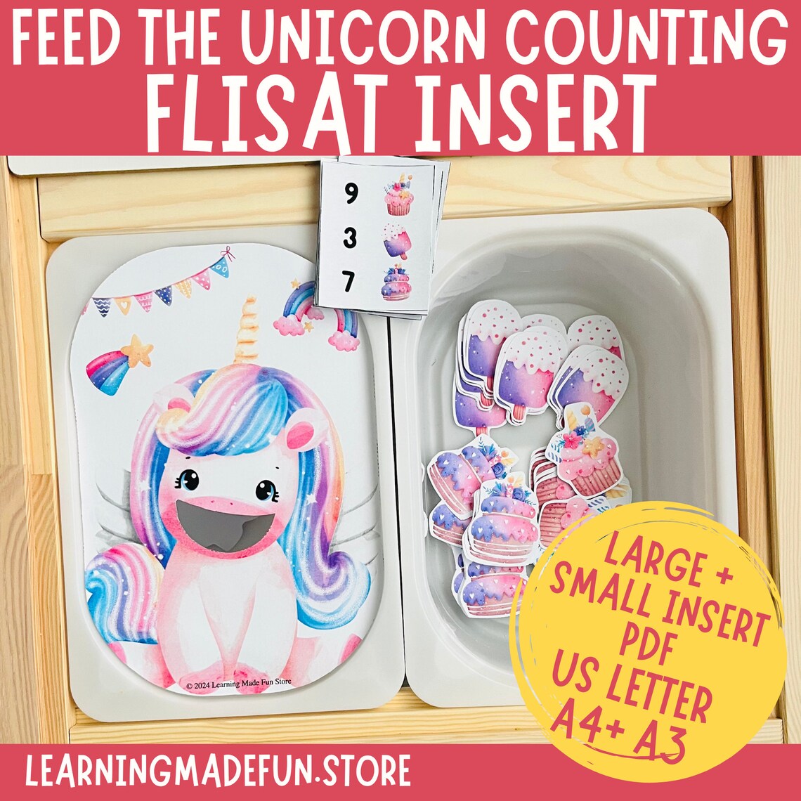 Feed the Unicorn Counting Cards: Flisat Insert Printable (digital ...
