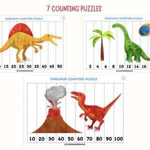 Dinosaur Skip Counting Puzzles: Numbers by 2s, 5s, 10s (PDF) - Etsy
