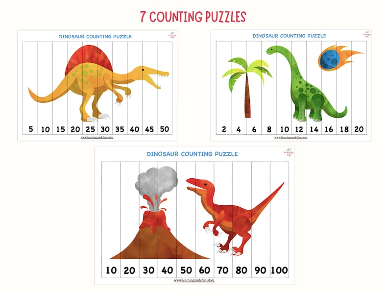 Dinosaur Skip Counting Puzzles: Numbers by 2s, 5s, 10s (PDF) - Etsy