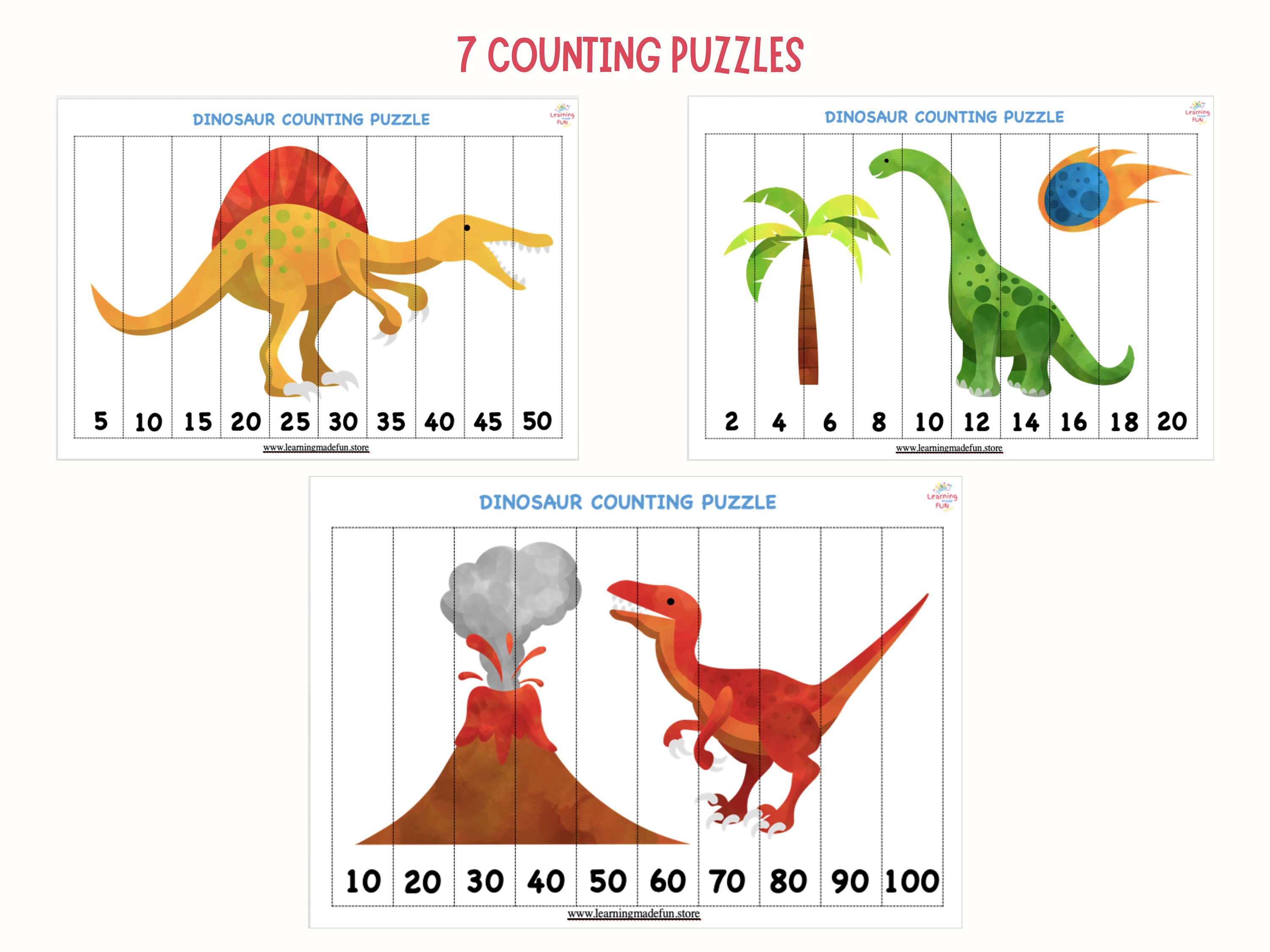 Dinosaur Skip Counting Puzzles: Numbers by 2s, 5s, 10s (PDF) - Etsy
