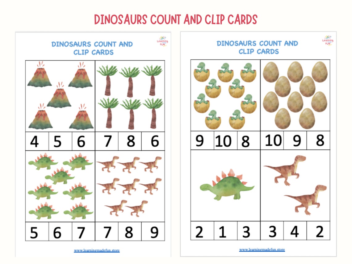 Dinosaurs Count Clip Cards Numbers 1-10 Count Activity | Etsy