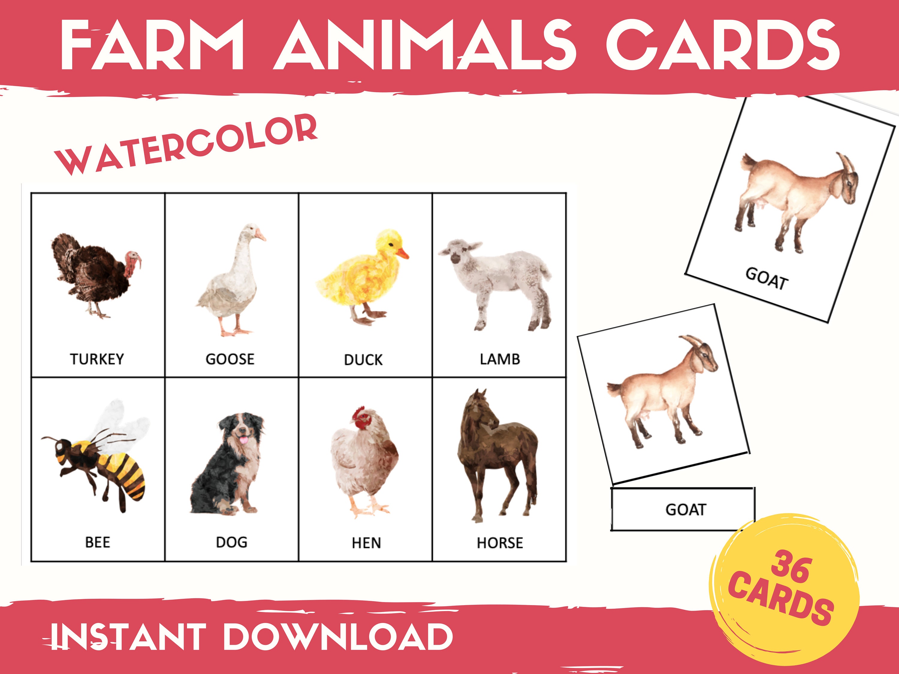 Farm Animals Montessori Cards Farm Flash Cards Three Part - Etsy UK