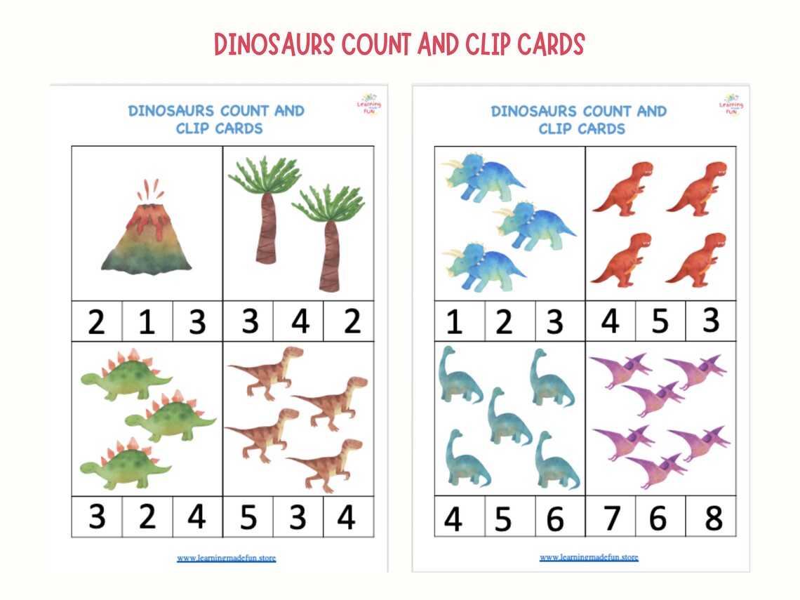 Dinosaur Counting Clip Cards: Montessori Math Activity (digital ...