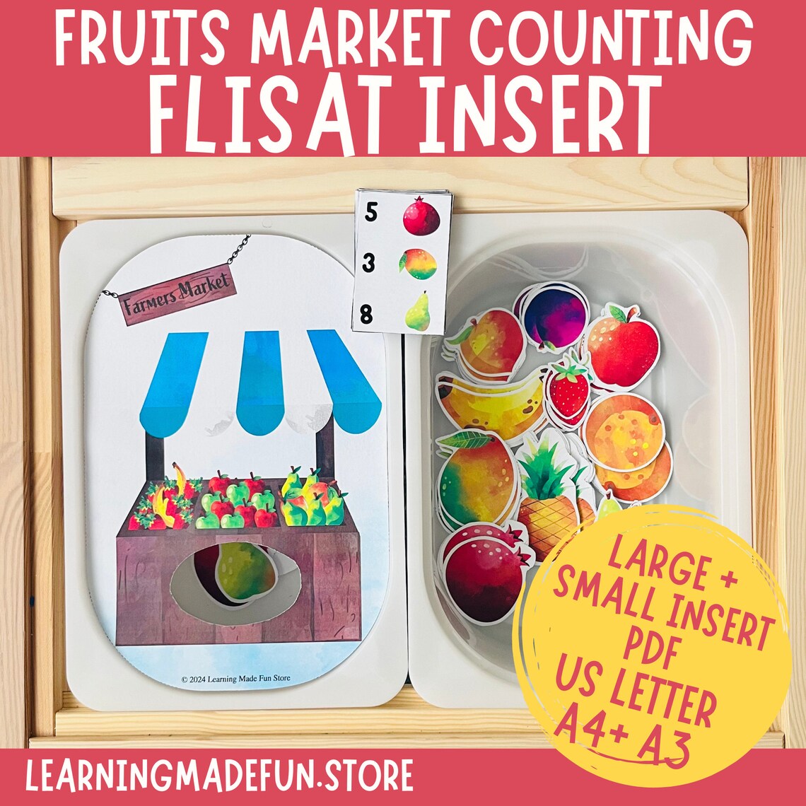 Fruits Market Counting Flisat Insert, Preschool Pretend Play (digital ...