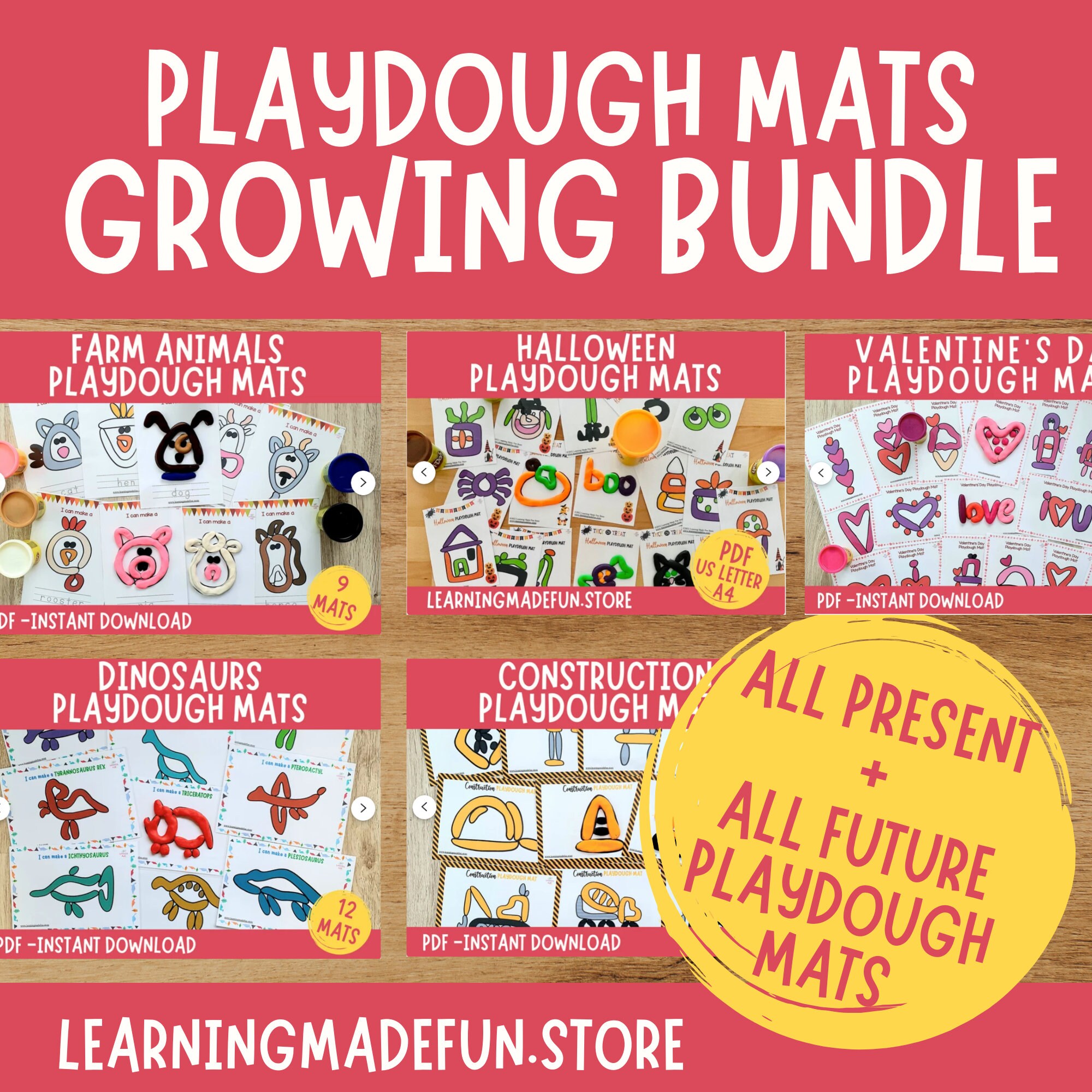 Play Dough Mats Growing Bundle, Printable Toddler Activities (digital ...