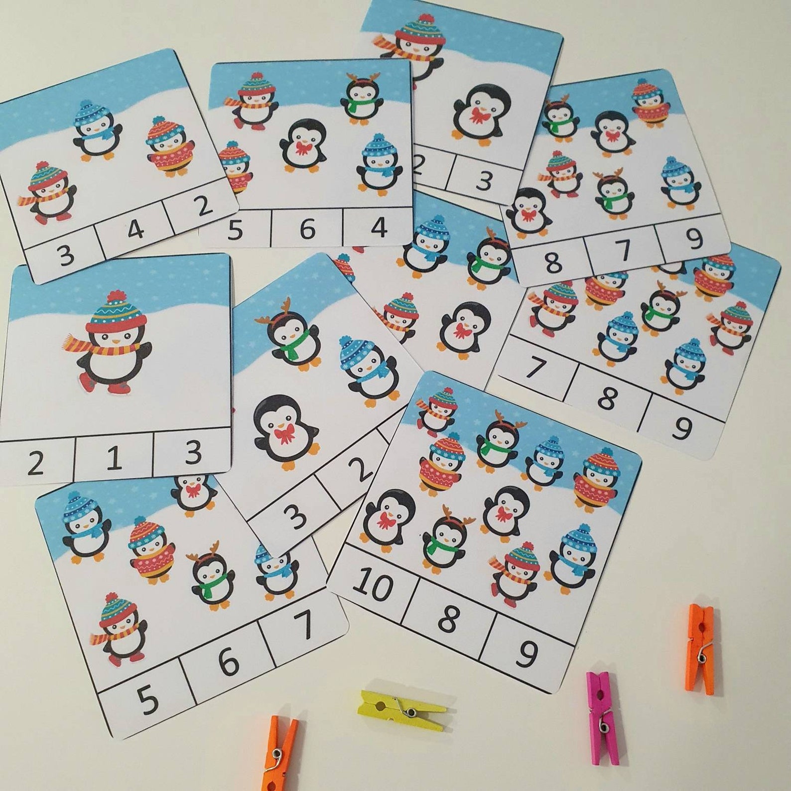 Penguins Count Clip Cards Numbers 1-10 Count and Clip | Etsy
