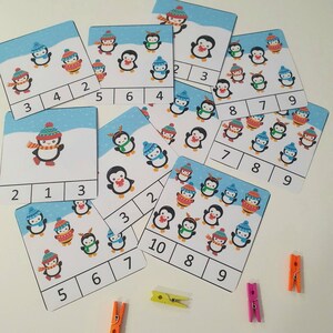 Penguins Count Clip Cards, Numbers 1-10 Count and Clip Activity ...