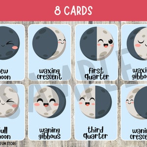 Moon Phases Flashcards: Preschool Learning Cards (PDF) - Etsy