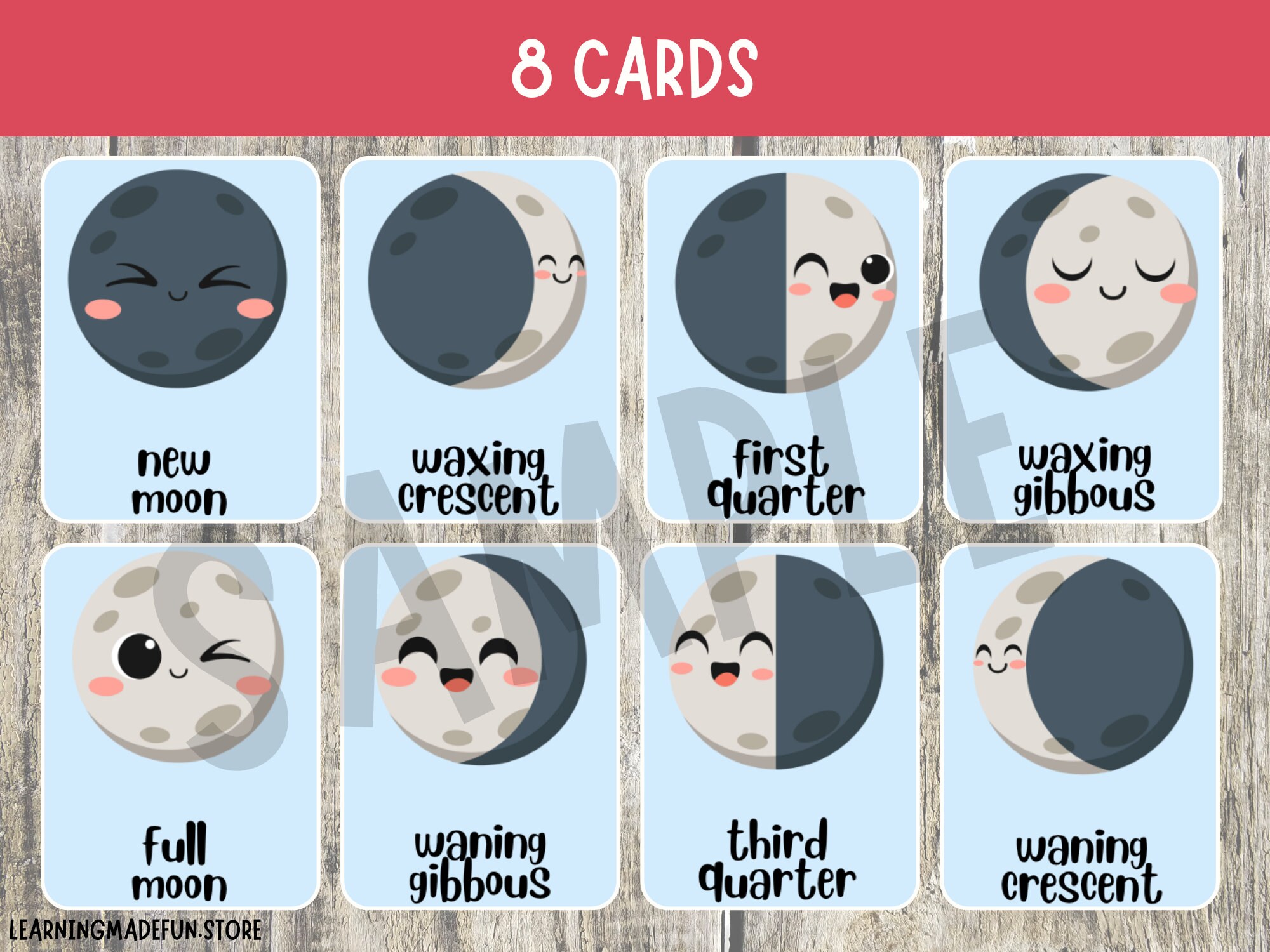 Moon Phases Flashcards Phases of the Moon Cards Printable - Etsy UK