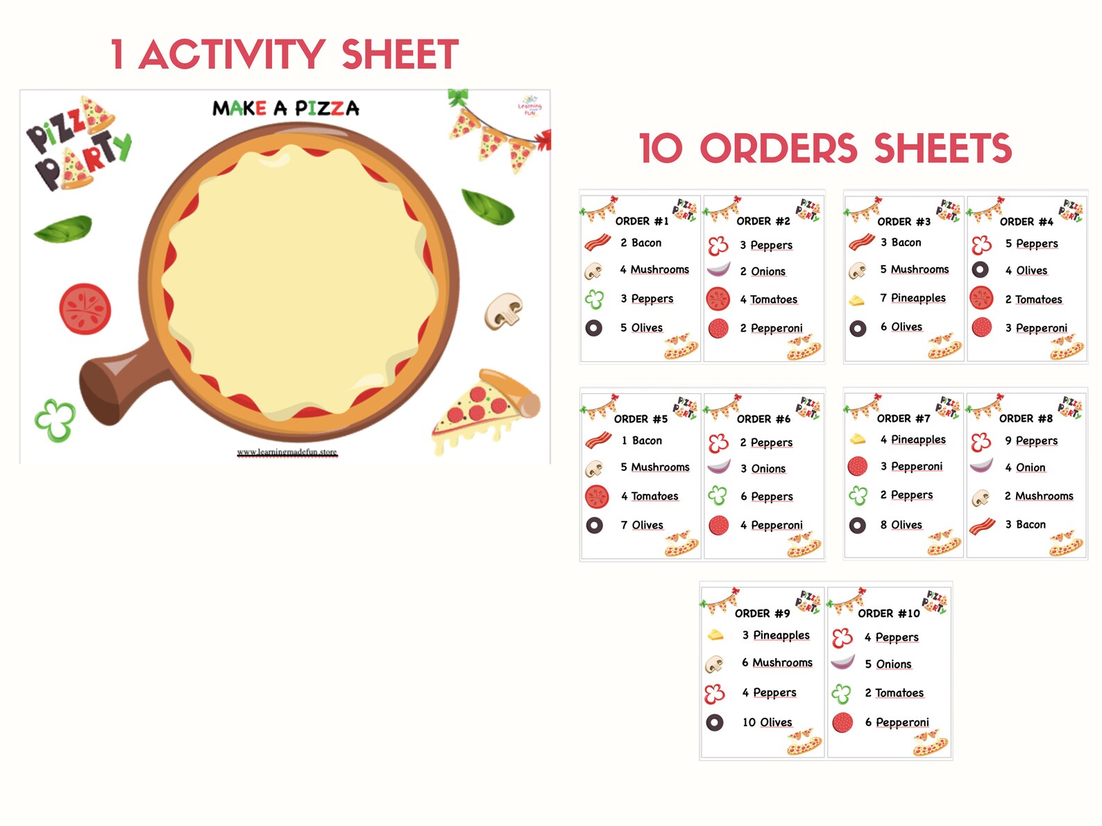 Pizza Counting Preschool Worksheets Printable Pretend | Etsy