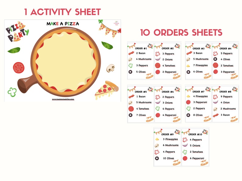 Pizza Counting Preschool Worksheets Printable Pretend | Etsy