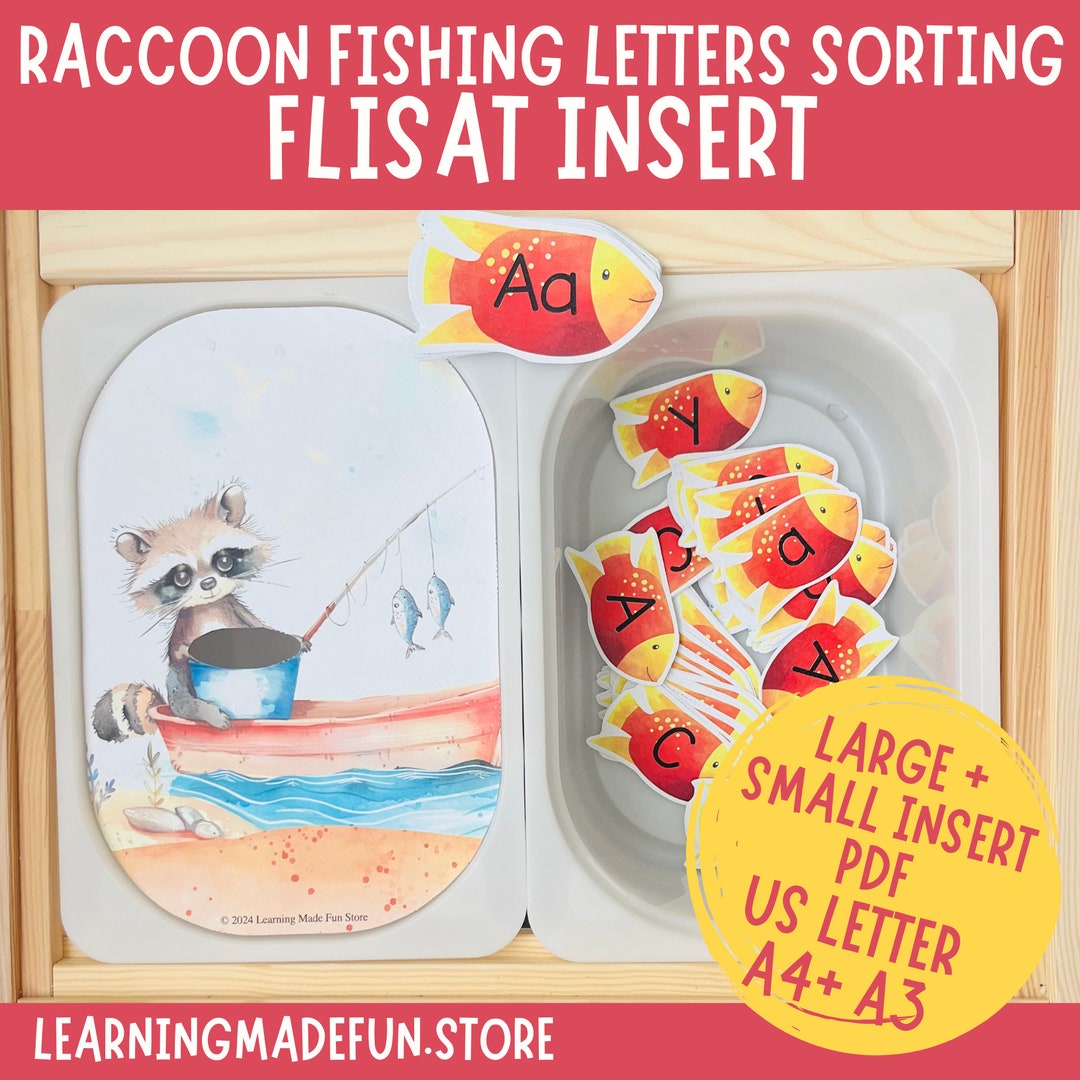 Raccoon Fishing Letter Sorting Flisat Insert (printable) - Etsy