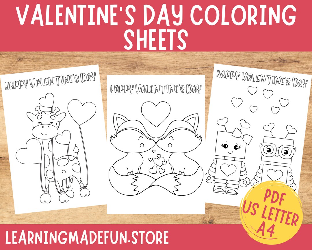 Valentine's Day Coloring Pages: Kids' Printable Activity (PDF) - Etsy