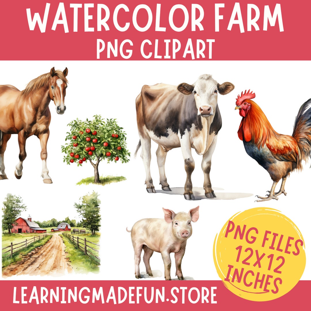 Watercolor Farm Animals PNG Clipart, Farm Clip Art, Commercial Use, Cow ...