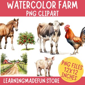 Watercolor Farm Animals PNG Clipart, Farm Clip Art, Commercial Use, Cow ...