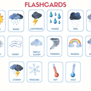 Weather Flashcards: Watercolor Learning Cards (INSTANT DOWNLOAD) - Etsy