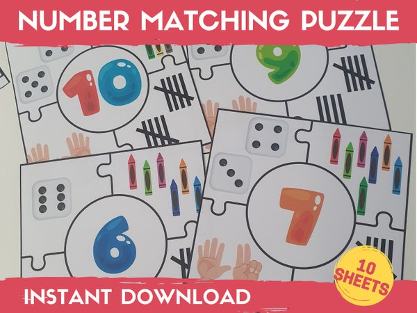 Number Matching Game Numbers 1-10 Preschool Printable - Etsy Canada
