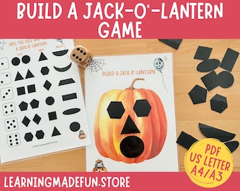 Build a Jack-o-lantern Face Dice Game Printable, Learning Shapes ...