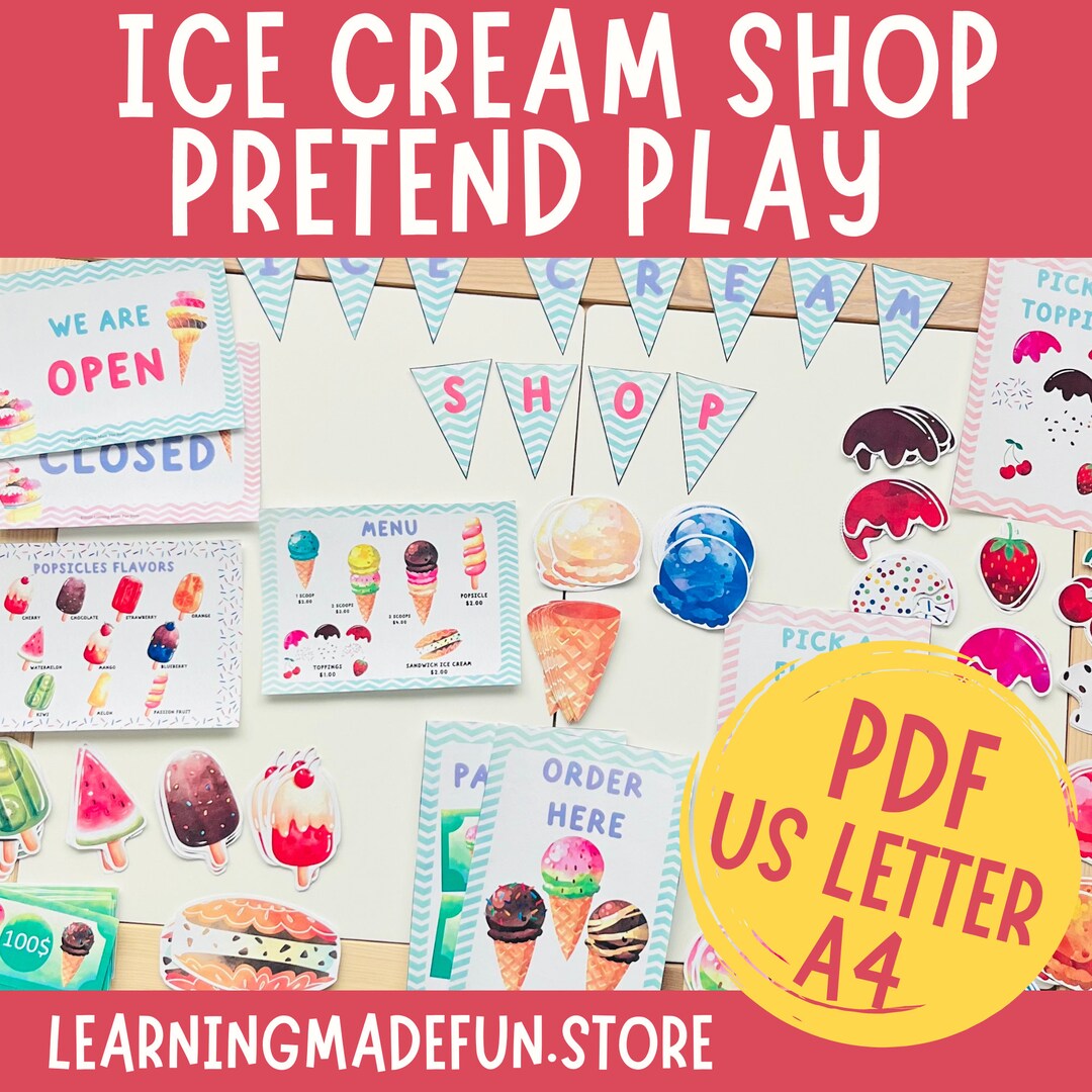 Ice Cream Shop Pretend Play Kit, Summer Dramatic Play, Preschool ...
