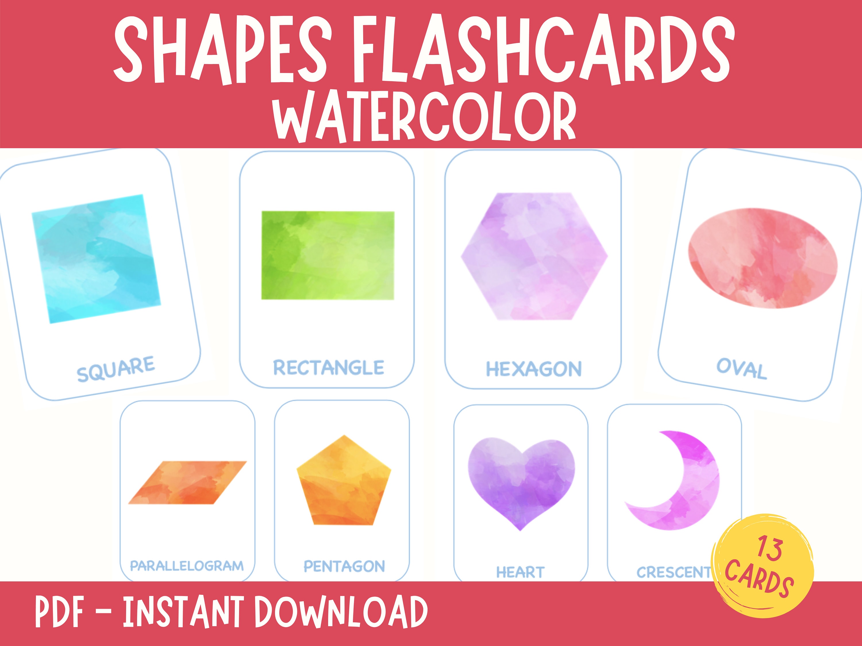 Shapes Flashcards Shapes for preschool 2D Shapes Flash | Etsy
