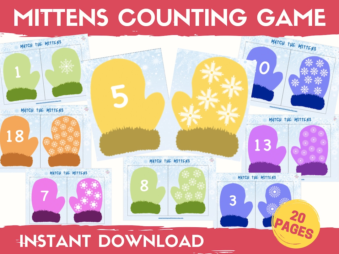 Mittens Counting Game: Numbers 1-20, Toddler Activity (digital Download ...