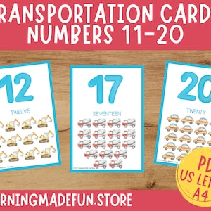 Watercolor Transportation Number Flashcards: Counting to 20 (digital ...