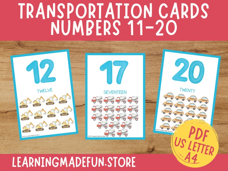 Watercolor Transportation Number Flashcards: Counting to 20 (digital ...
