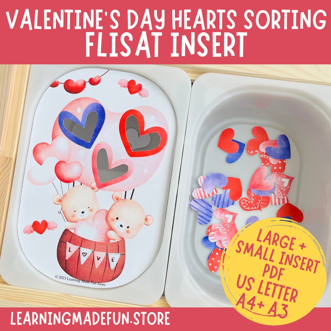 Valentines Day Hearts Sorting, Printable Flisat Insert, Trofast Insert ...