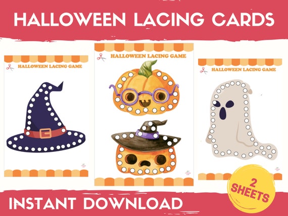 LACING CARDS Halloween Games Halloween Activities for Kid | Etsy