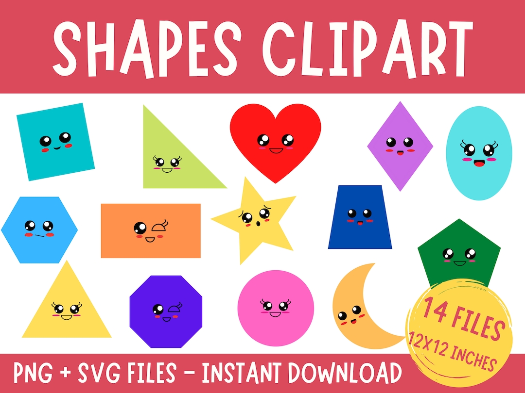Shapes Clipart, 2D Shapes Clip Art, Kawaii Geometric Shapes, Commercial ...